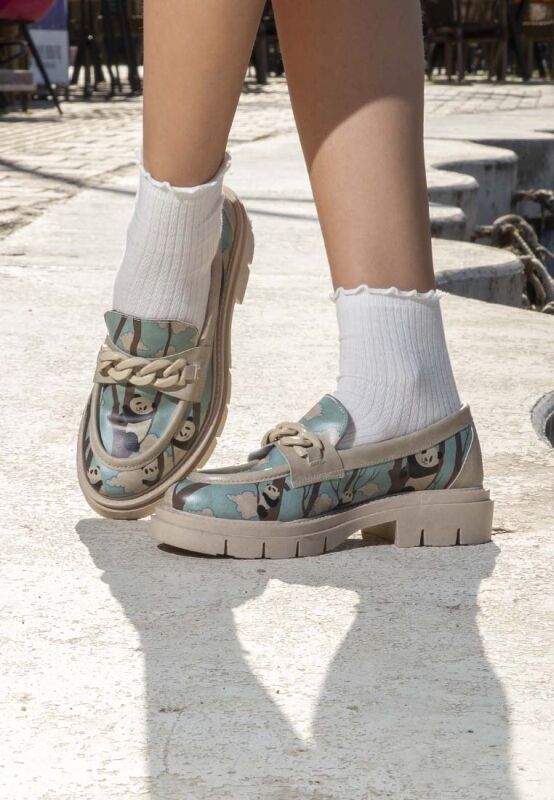 Kadın Vegan Deri Turkuaz Loafer - Panda Hug Tasarım - DOGO Store